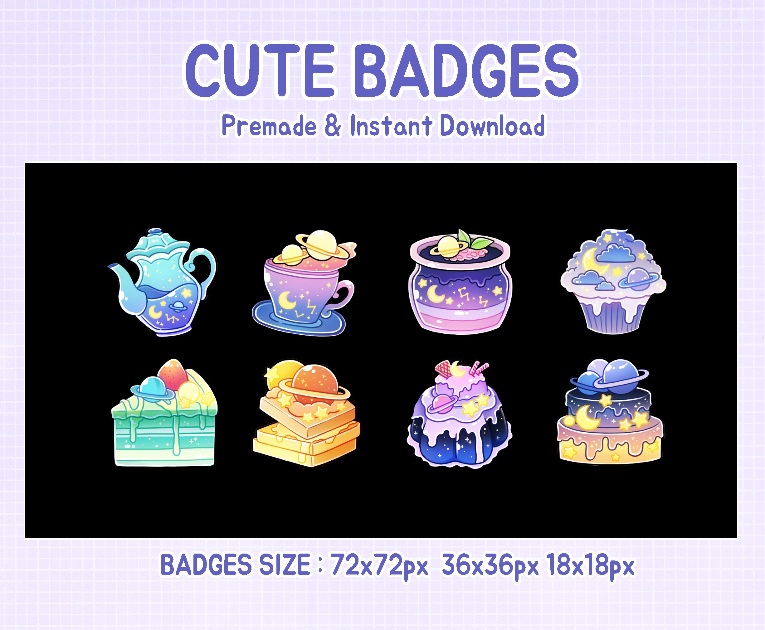 Space Cake Twitch Sub Badges, Tea Time Dessert Bit Badge (digital ...