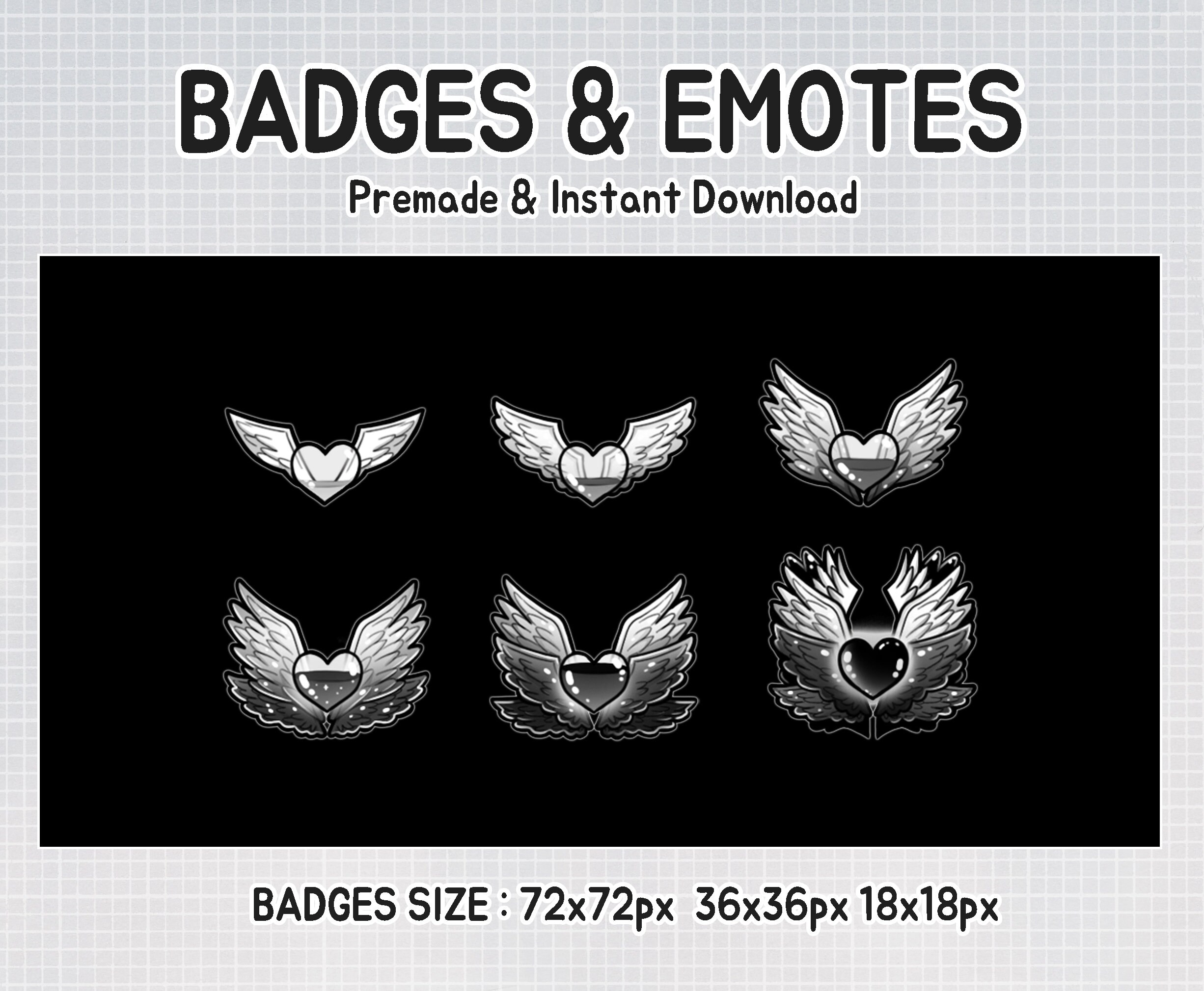 Black Angel Wing Twitch Badges, Bit Sub Stream Badge. - Etsy