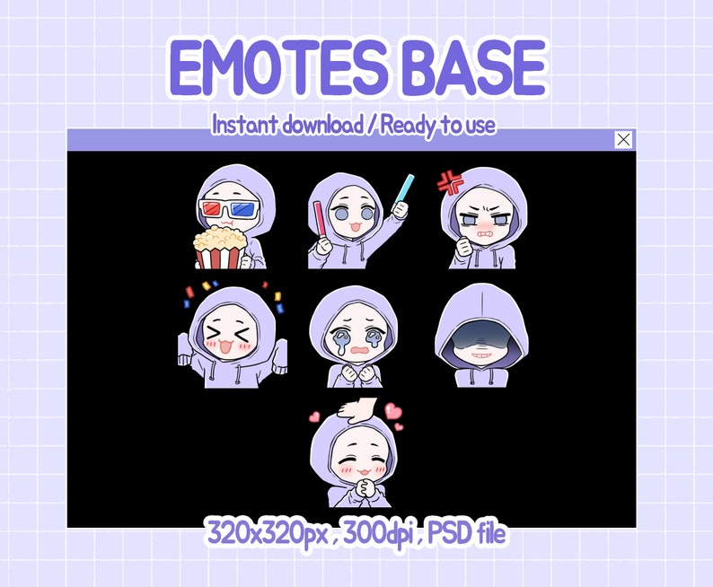 Chibi Emotes Base, Twitch Emotes, Cute Hoody Premade Emote. - Etsy