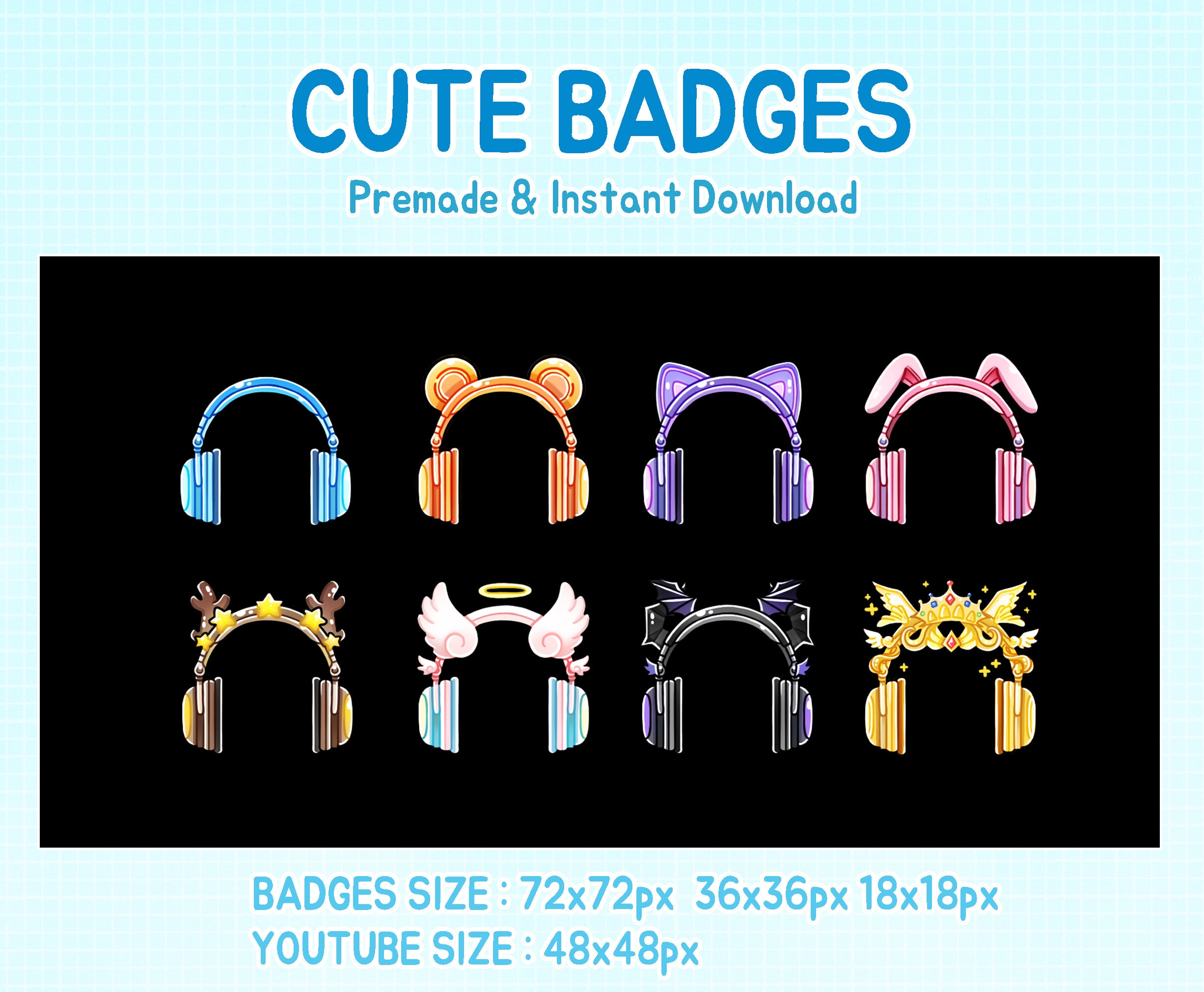 Twitch Badges, Game Headset Sub Badge, Kawaii Bit Badge. - Etsy