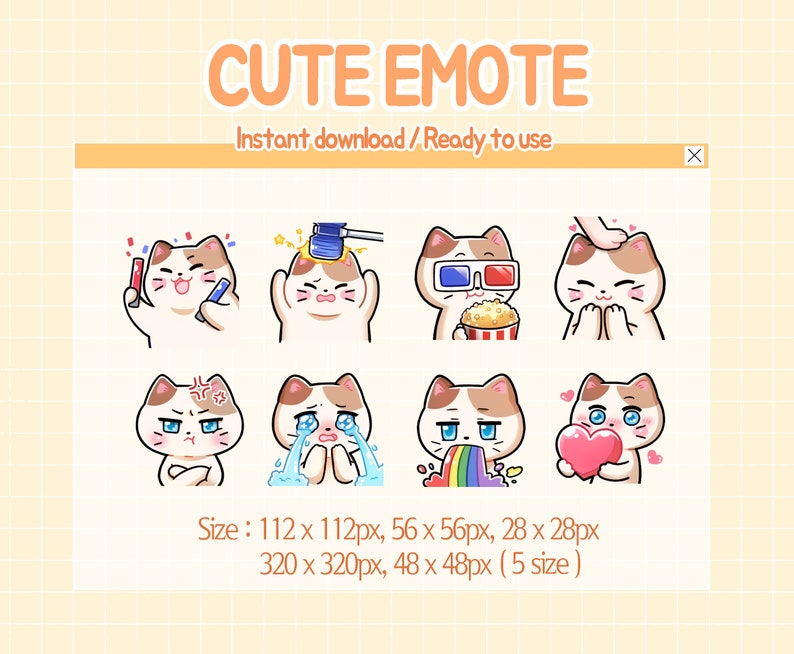 Cute Cat Twitch Emotes, Kawaii Neko Discord Stickers. - Etsy