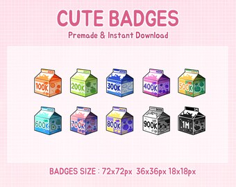 Cat JUICE / MILK BOX Sub & Bit Badges Cute Twitch Graphics Youtube ...