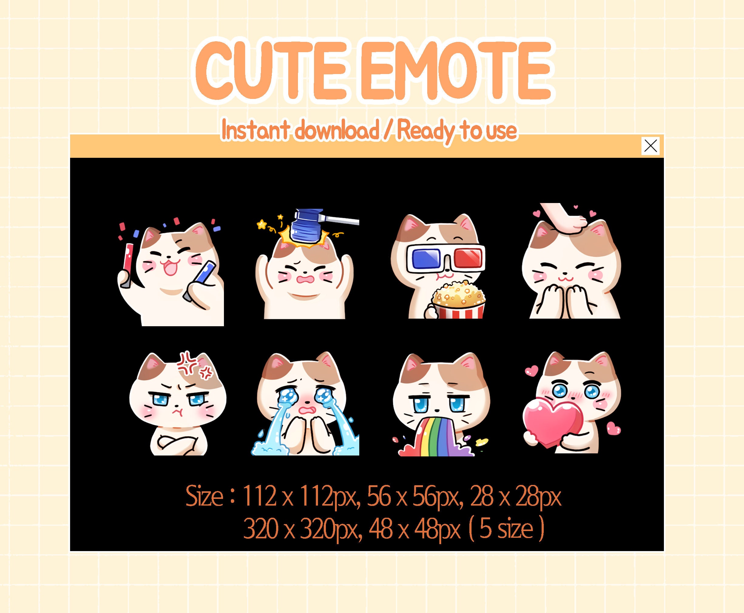 Cute Cat Twitch Emotes, Kawaii Neko Discord Stickers. - Etsy