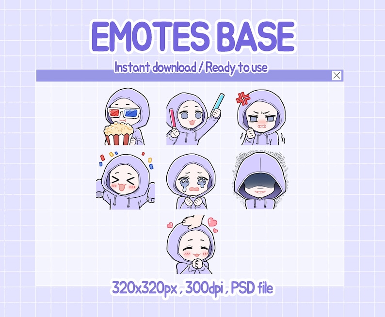 Chibi Emotes Base, Twitch Emotes, Cute Hoody Premade Emote. - Etsy