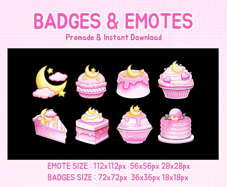 Twitch Badges and Emotes Pink Moon Cake (digital Download) - Etsy