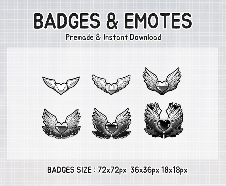 Black Angel Wing Twitch Badges, Bit Sub Stream Badge. - Etsy
