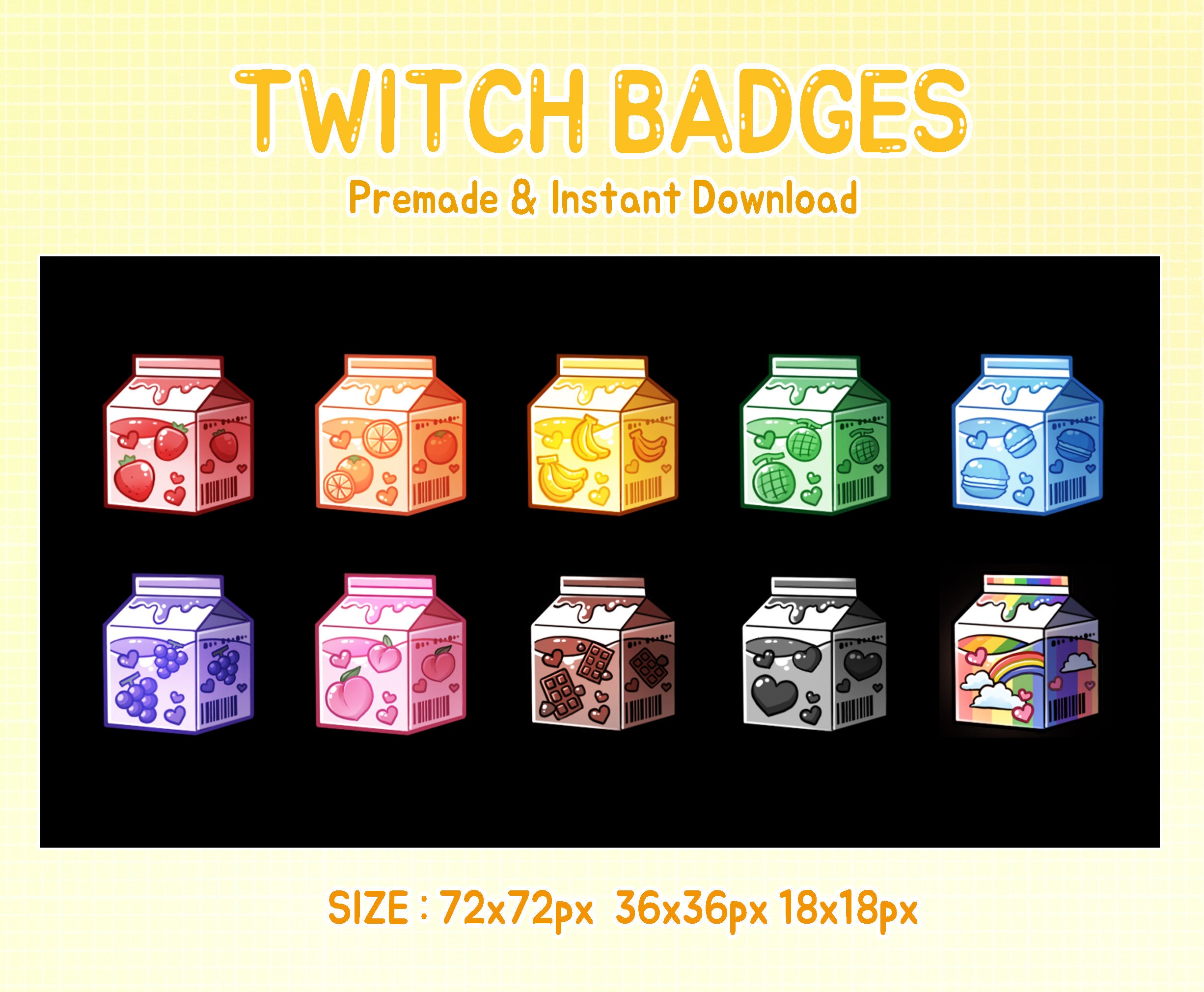 Cute Milk Box Twitch Badges, Milk Pack Stream Sub Bit. - Etsy