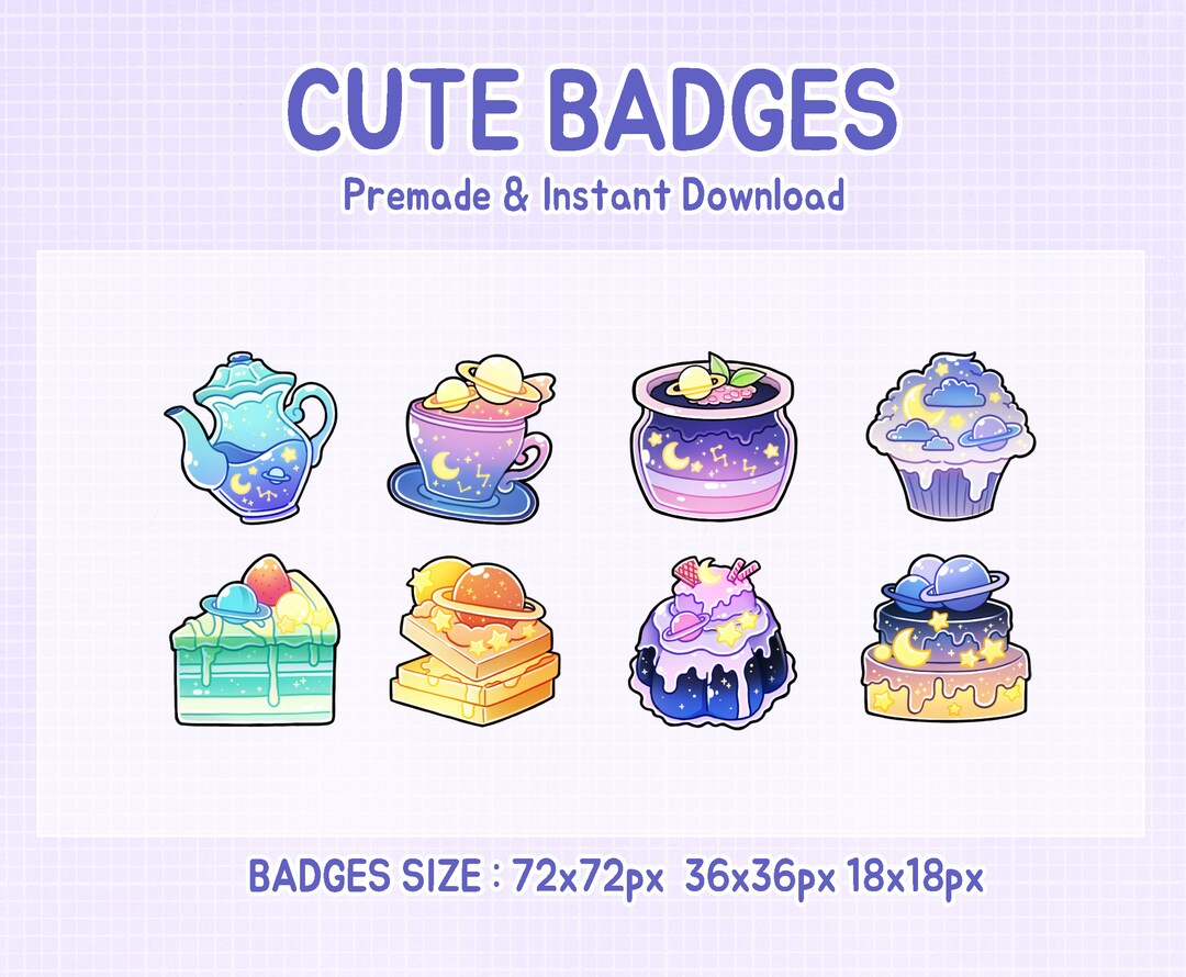 Space Cake Twitch Sub Badges, Tea Time Dessert Bit Badge (digital ...