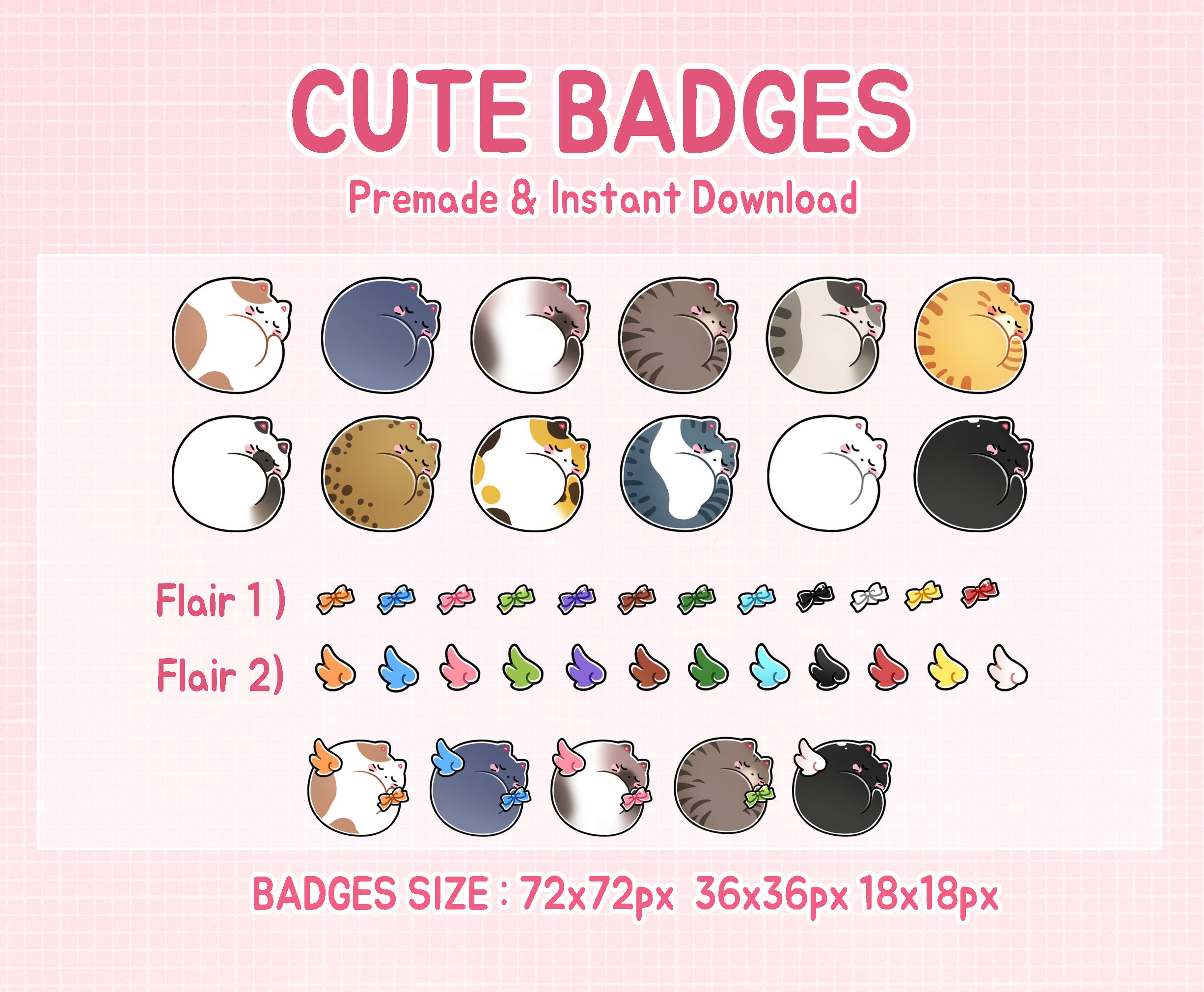 Kawaii Sleeping Cat Twitch Bit Badges Flair Pack. - Etsy