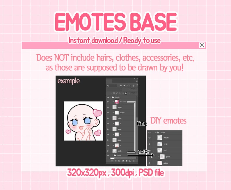 Twitch Emote Base PSD, Chibi Emote Template for Discord, DIY Anime ...