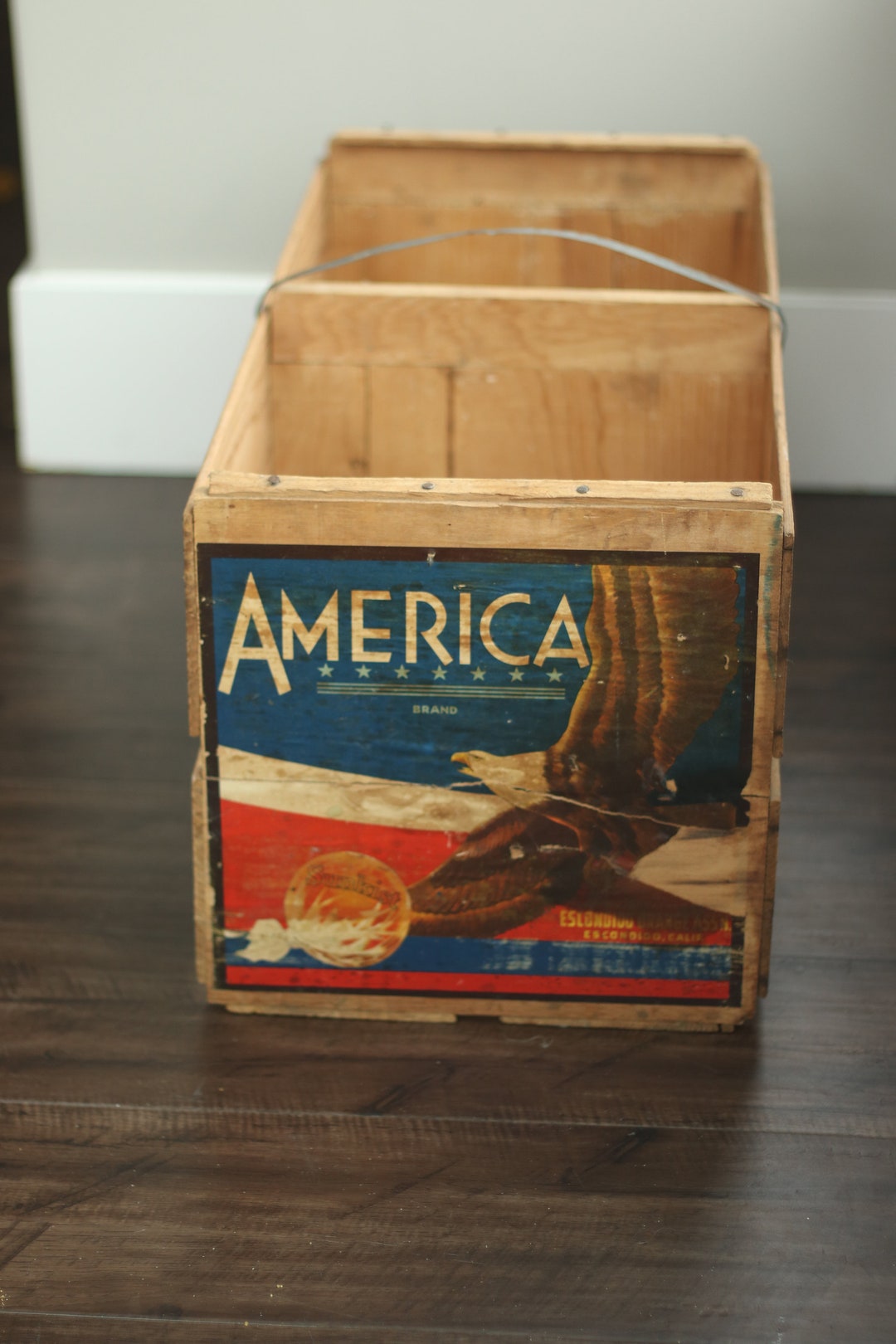 Sunkist America Brand Vintage Double Wooden Crate With Eagle Paper ...