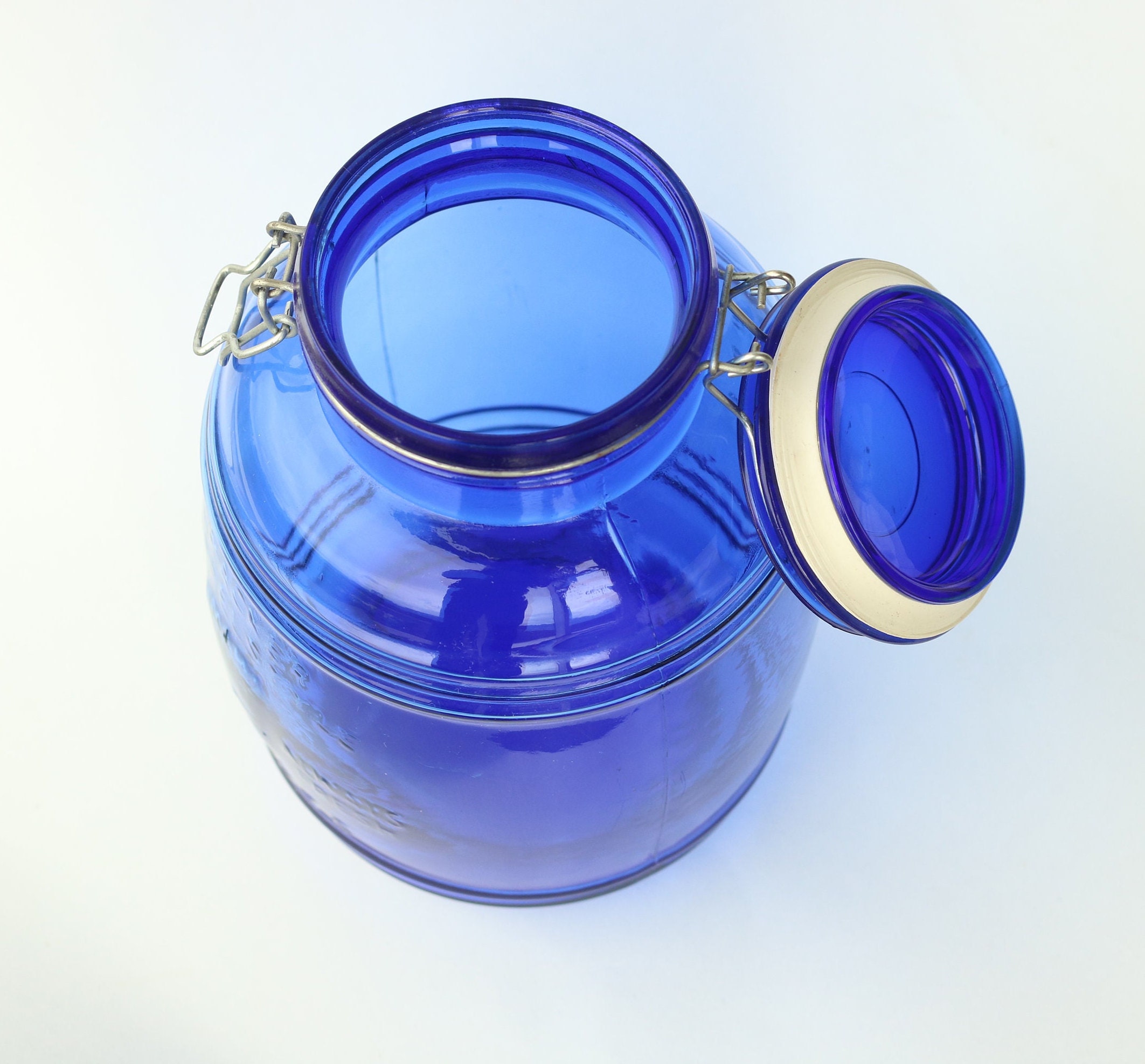 Cracker Barrel Vintage Cobalt Blue Glass, 3 Quart Cookies Flour Sugar ...