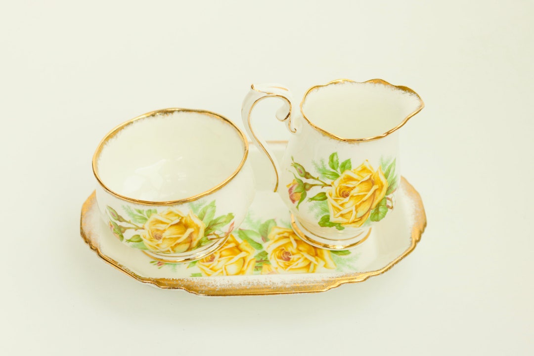Royal Albert Yellow Tea Rose Cream and Open Sugar Bowl - Etsy