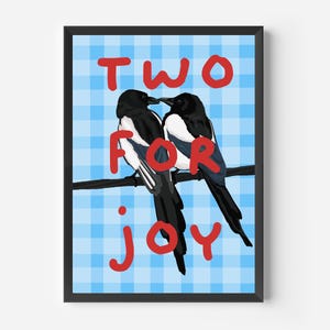 Two for Joy Magpie Print - Blue Modern Wall Decor Art Print Funny ...