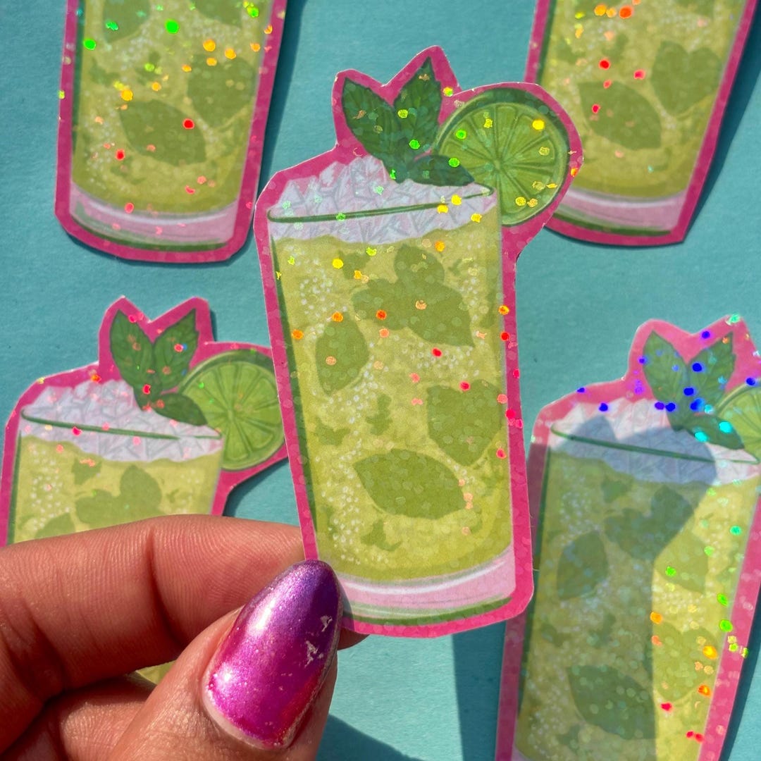 Mojito Cocktail Holographic Sticker - Vinyl Art Sticker Cocktail ...