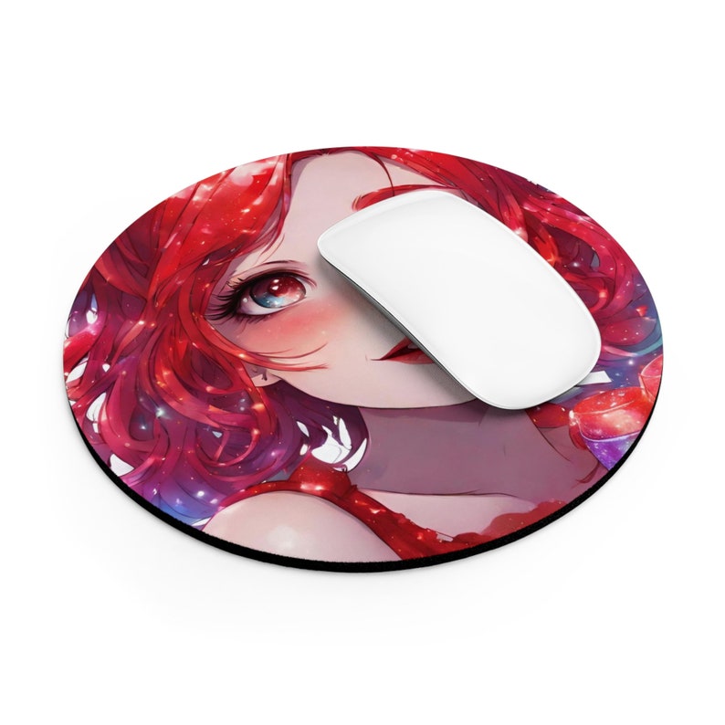 Rainbow Beautiful Anime Gamer Girl Kawaii Desk Mat, Circle Mouse Pad ...