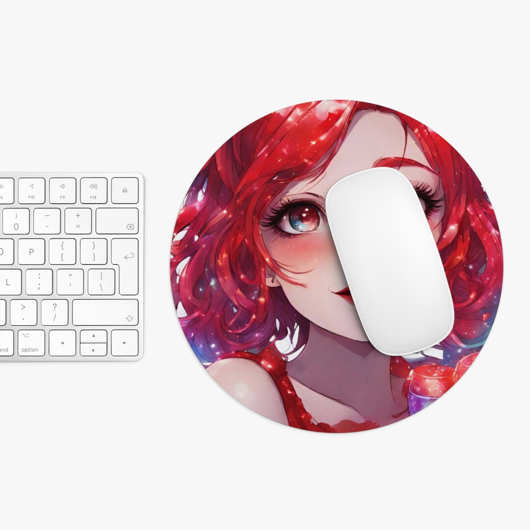 Rainbow Beautiful Anime Gamer Girl Kawaii Desk Mat, Circle Mouse Pad ...