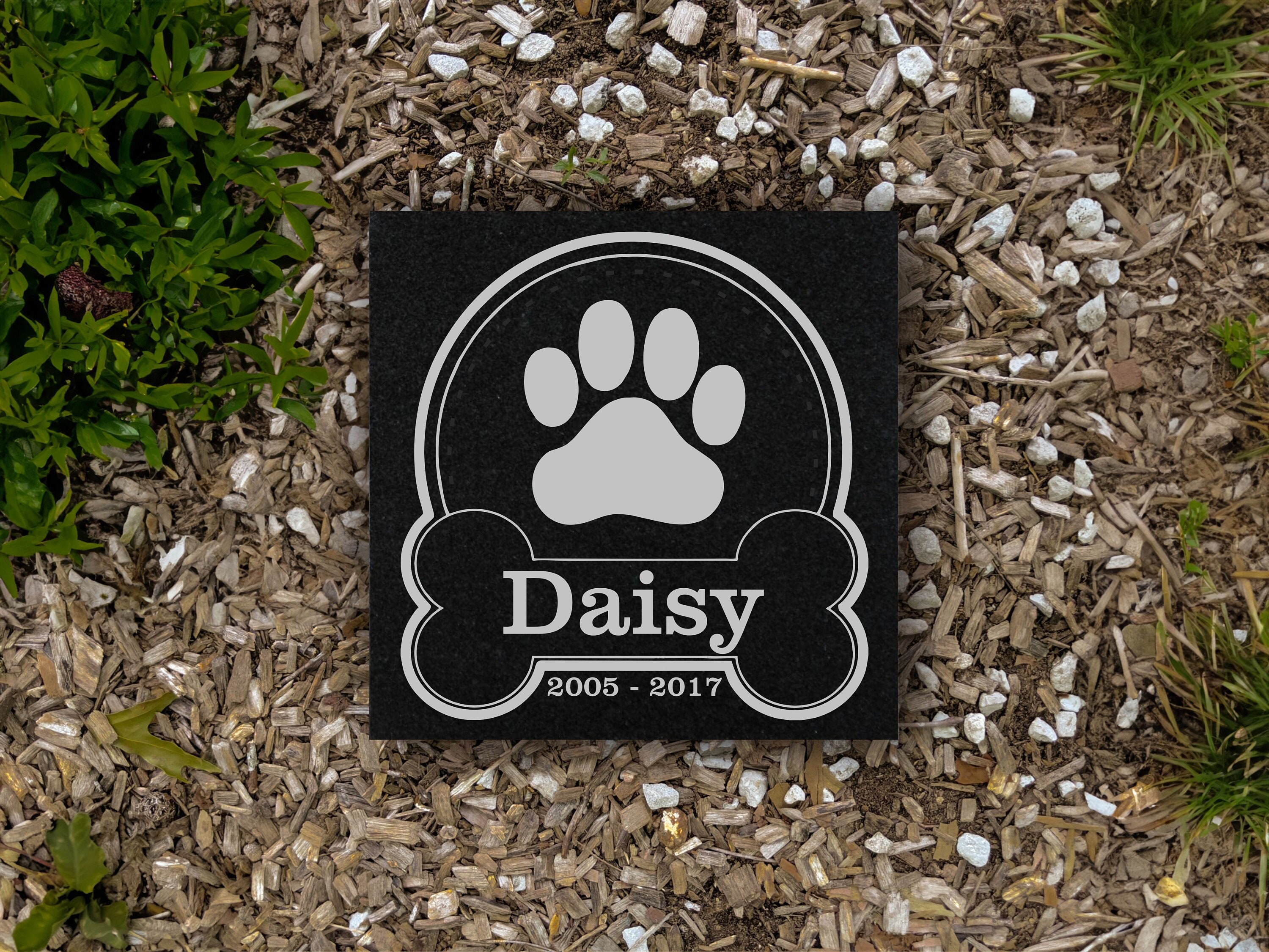 Dog Paw Bone Granite Marble Pet Memorial Grave Stone Marker Gift 12x12 ...