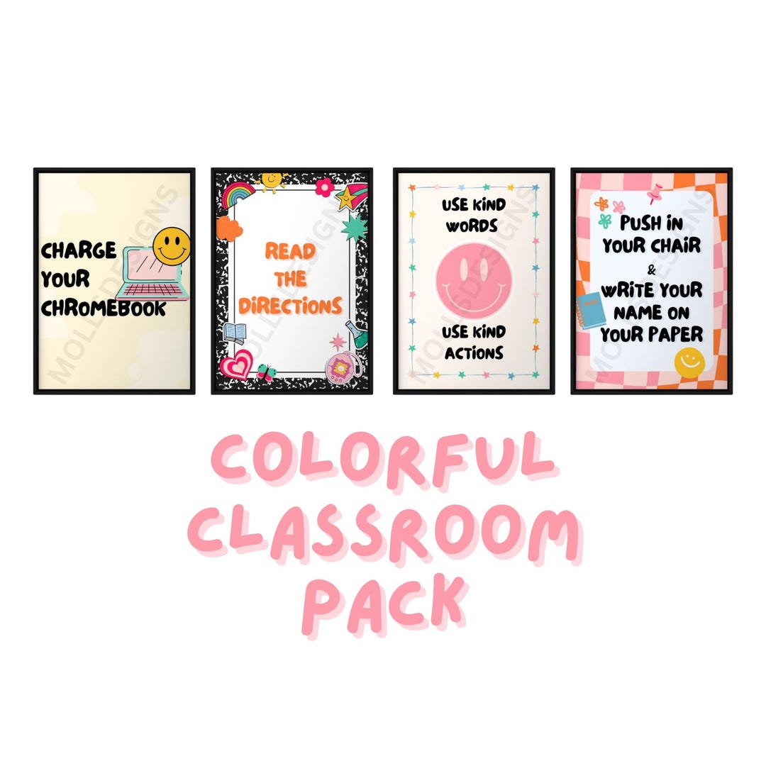 Colorful Classroom Wall Art Pack (digital Download), Preppy Wall Art ...