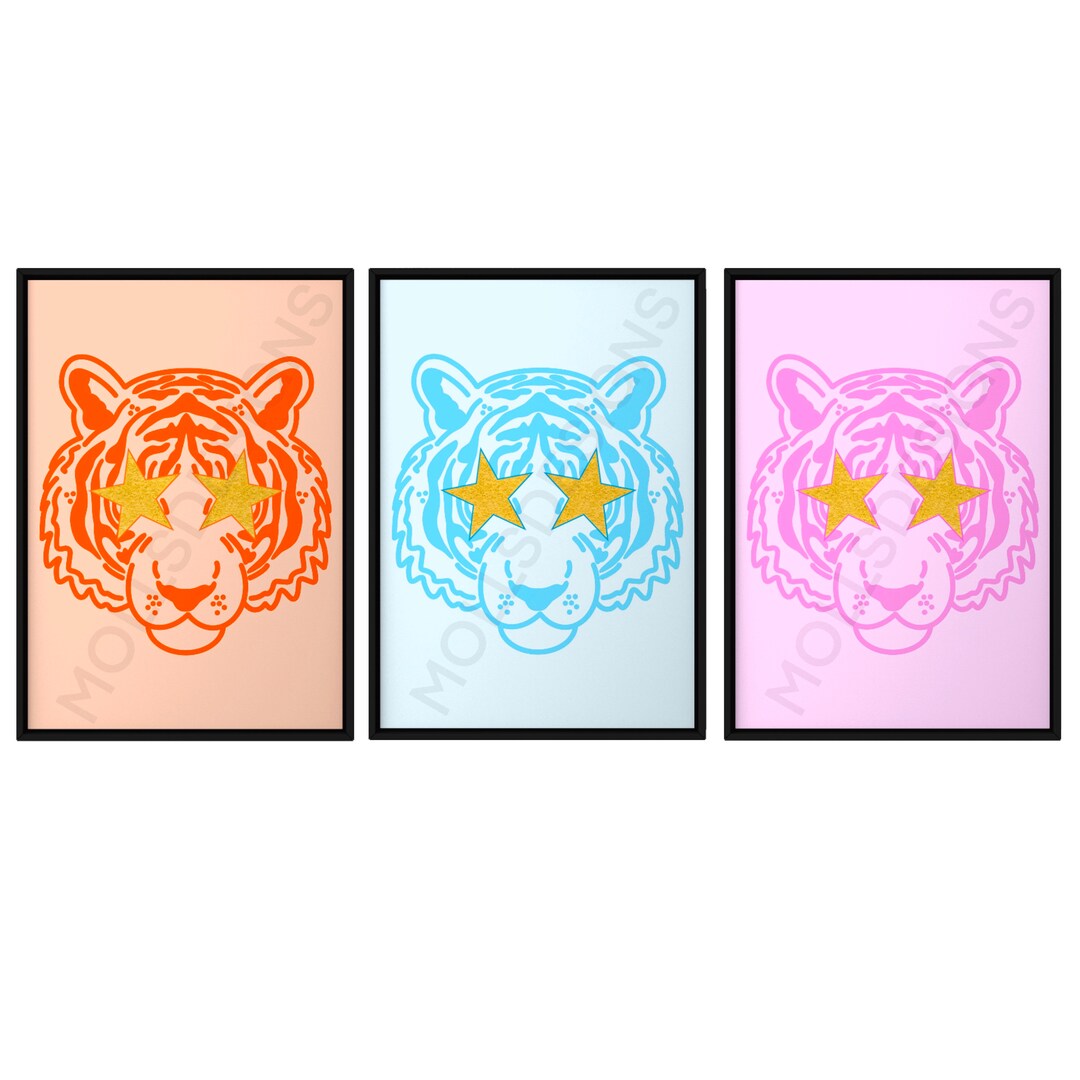 Preppy Star Eyed Leopard Wall Art Pack (digital Download), Preppy Wall ...