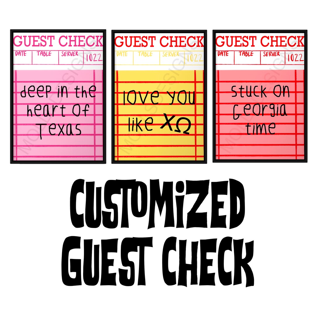 CUSTOM Guest Check Wall Art Design digital Download Preppy - Etsy