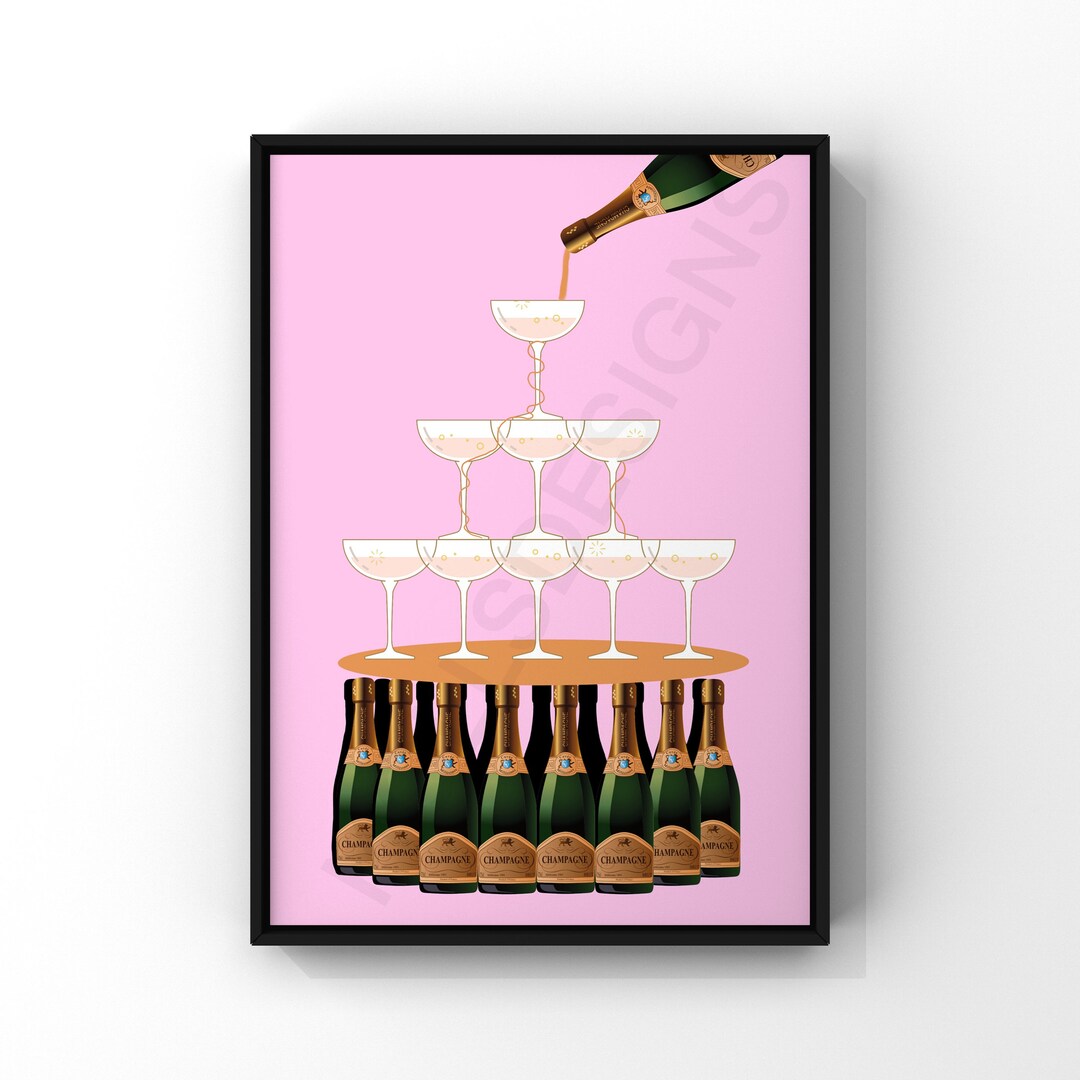 Preppy Champagne Tower Bar Cart Wall Art (digital Download), Bar Cart ...