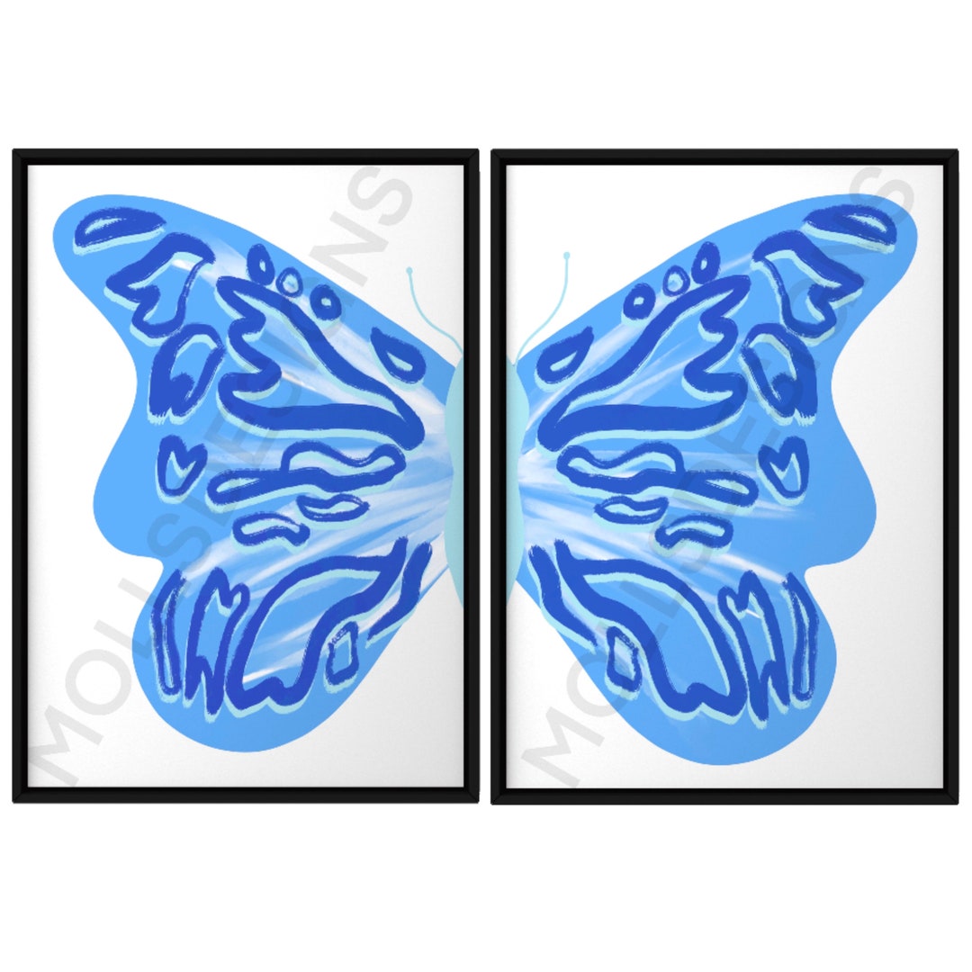 Preppy Blue Split Butterfly Wall Art (digital Download), Preppy Wall ...