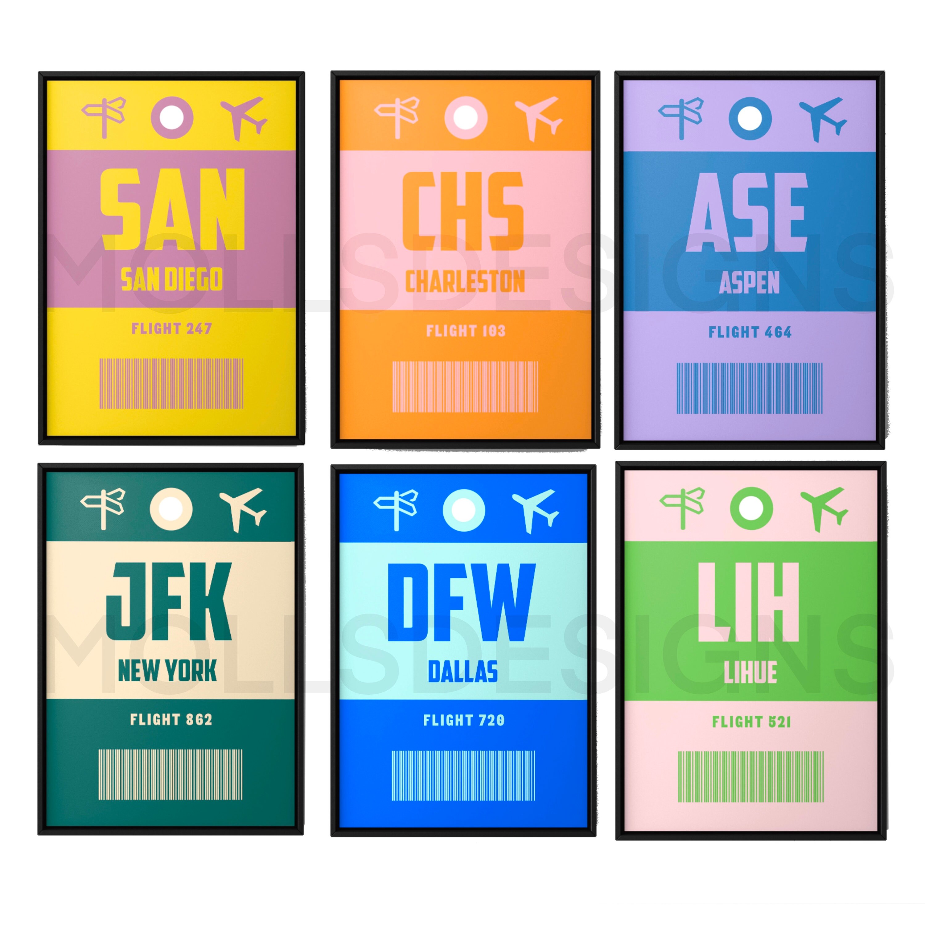 Preppy Boarding Pass Travel Wall Art Pack digital Download - Etsy