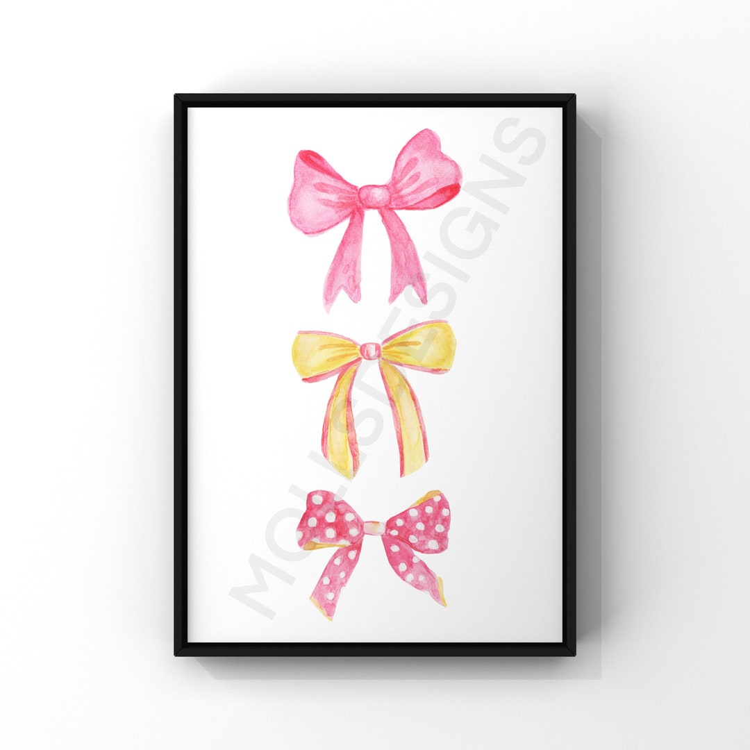 Preppy Pink and Yellow Coquette Bow Print (digital Download), Preppy ...