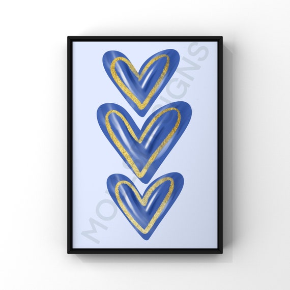 Preppy Blue Foil Hearts digital Download Preppy Wall Art | Etsy