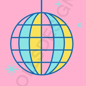 Preppy Colorful Disco Ball (digital Download), Preppy Wall Art, Room ...