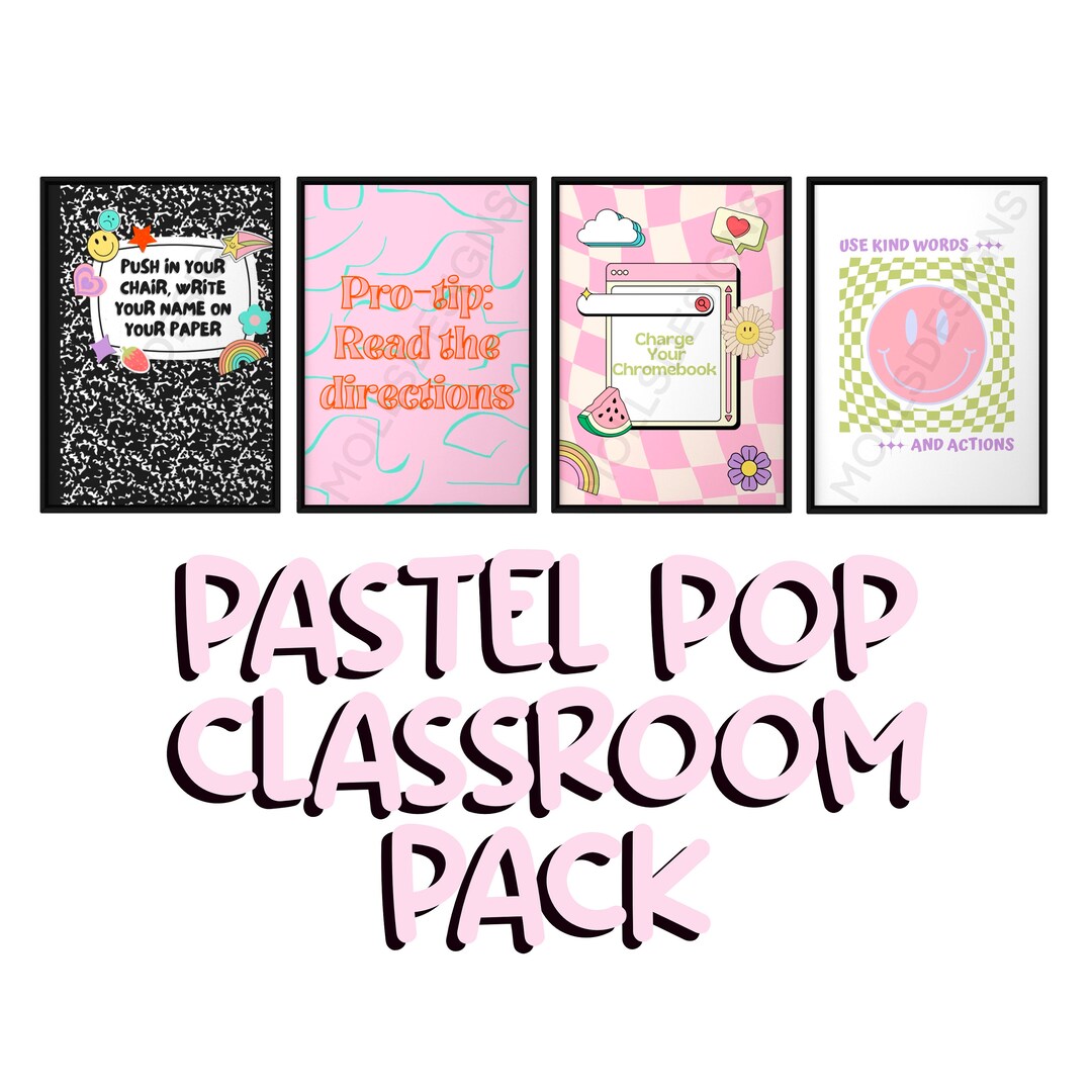 Pastel Pop Classroom Wall Art Pack (digital Download), Preppy Wall Art ...