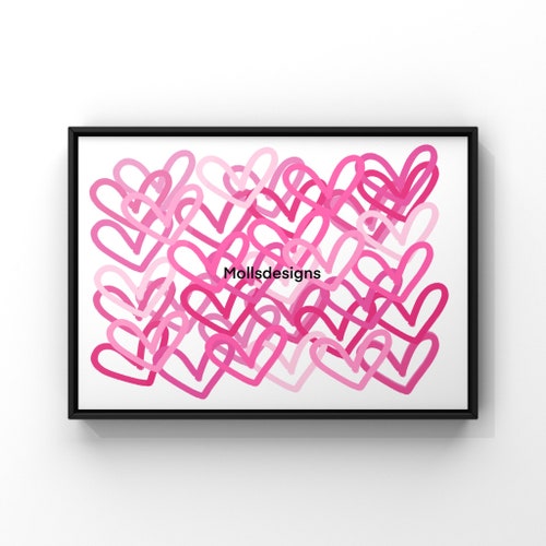 Pink Preppy Heart Wall Art Pink Abstract Poster Printable - Etsy