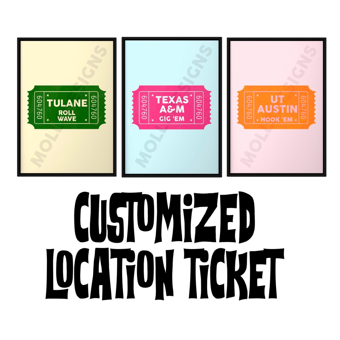 CUSTOM Location Ticket Wall Art Design digital Download, Preppy Wall ...