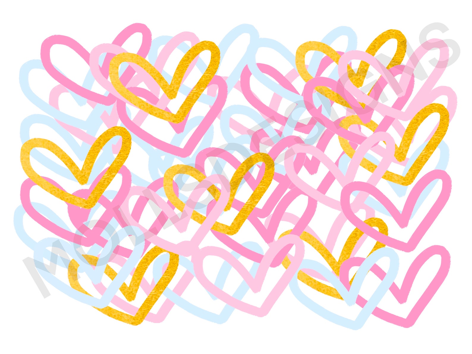 Preppy Pink Gold and Blue Heart Abstract digital Download - Etsy