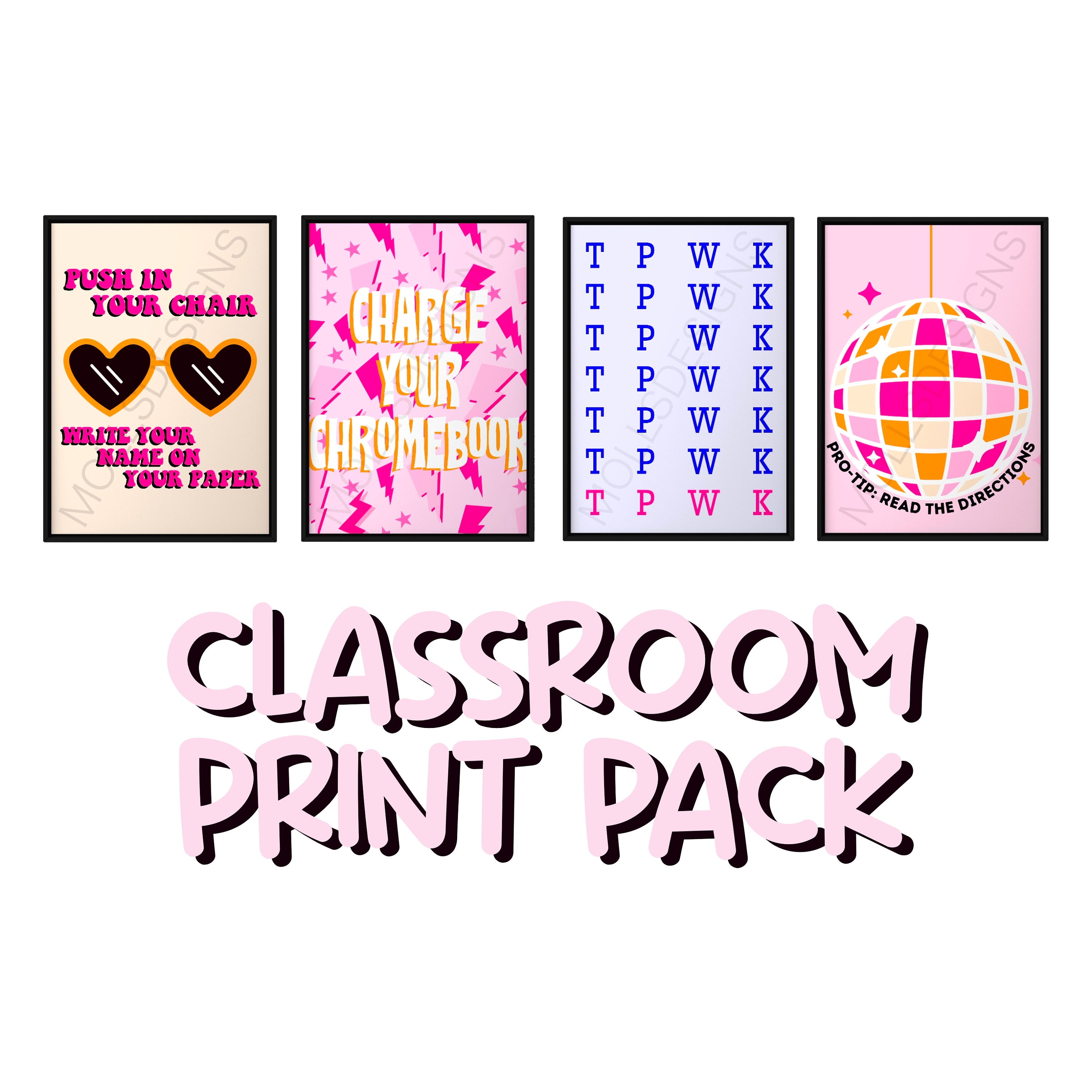 Classroom Wall Art Pack (digital Download), Preppy Wall Art, Room Decor ...
