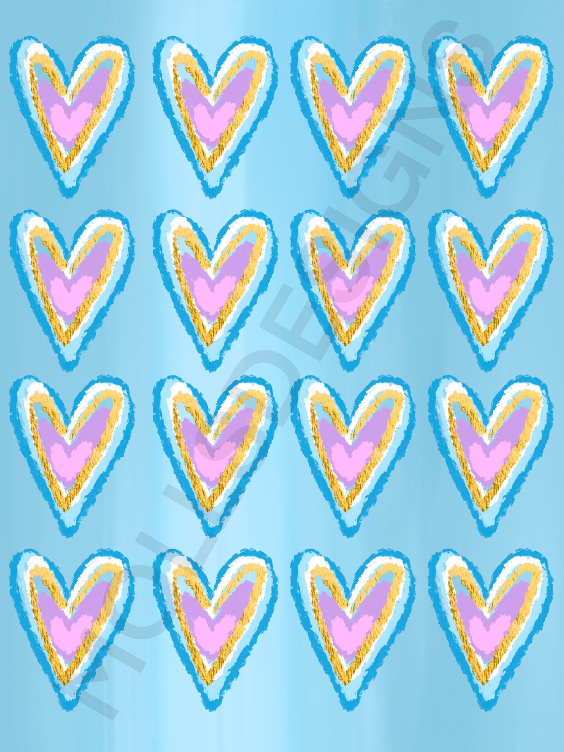 Preppy Blue and Gold Hearts digital Download Preppy Wall - Etsy