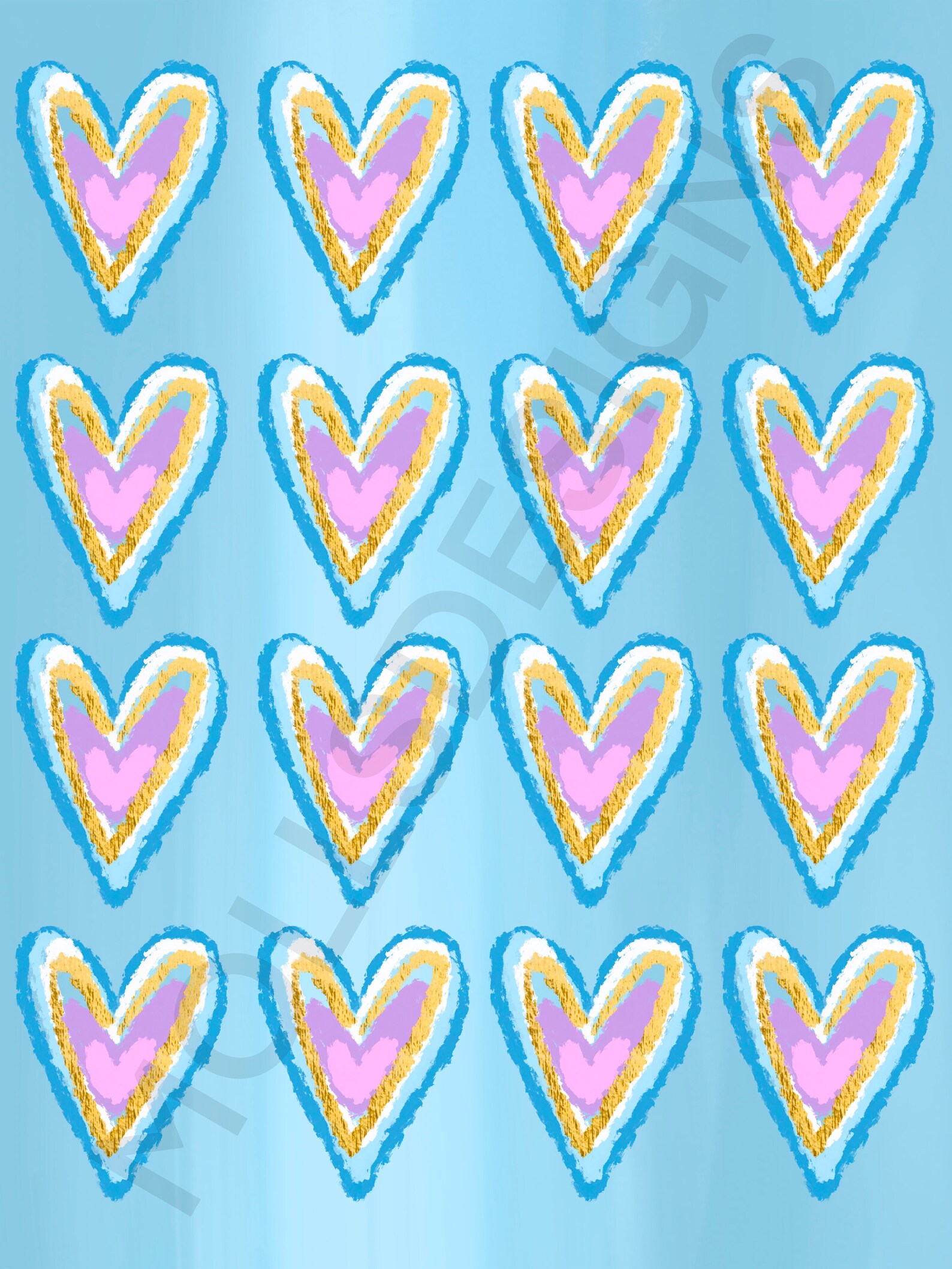 Preppy Blue and Gold Hearts digital Download Preppy Wall - Etsy