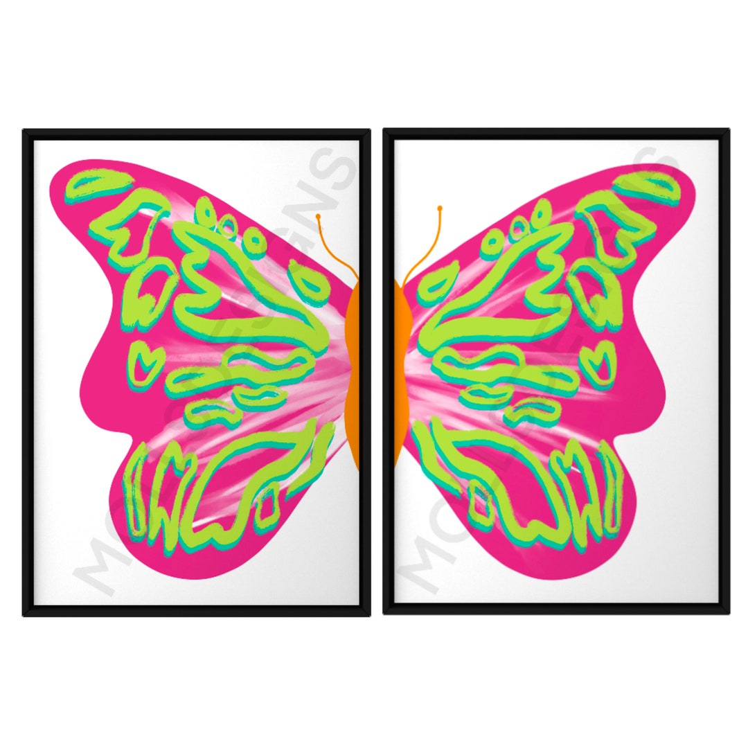 Preppy Neon Split Butterfly Wall Art (digital Download), Preppy Wall ...