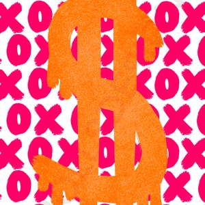 Preppy Pink and Orange XOXO Money Sign digital Download - Etsy