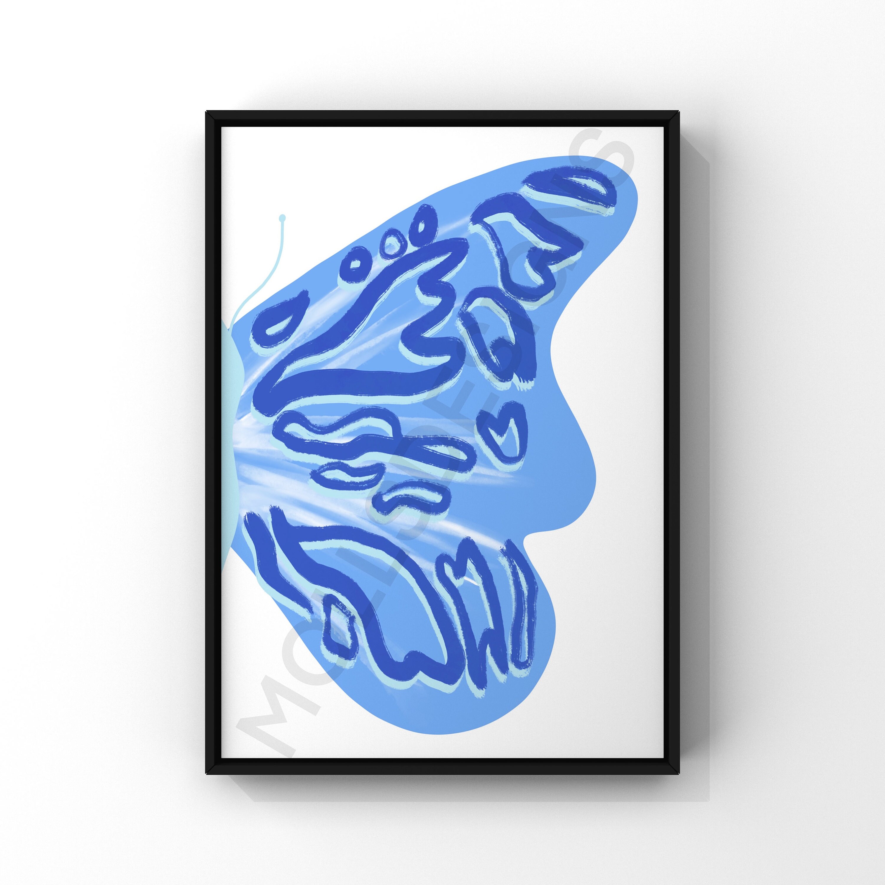 Preppy Blue Split Butterfly Wall Art (digital Download), Preppy Wall ...