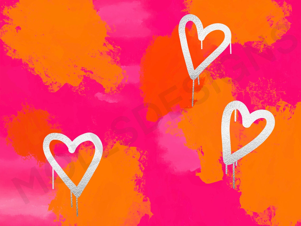 Orange and Pink Heart Abstract digital Download Preppy Wall - Etsy
