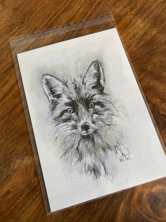 Urns & Memorials Pet Portraits Giclee print of ink fox portrait drawing ...