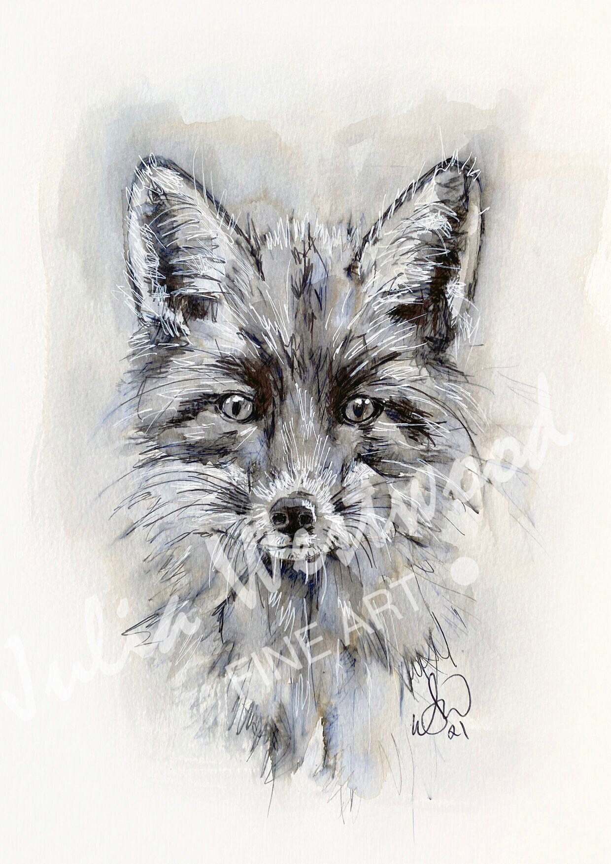 Urns & Memorials Pet Portraits Giclee print of ink fox portrait drawing ...