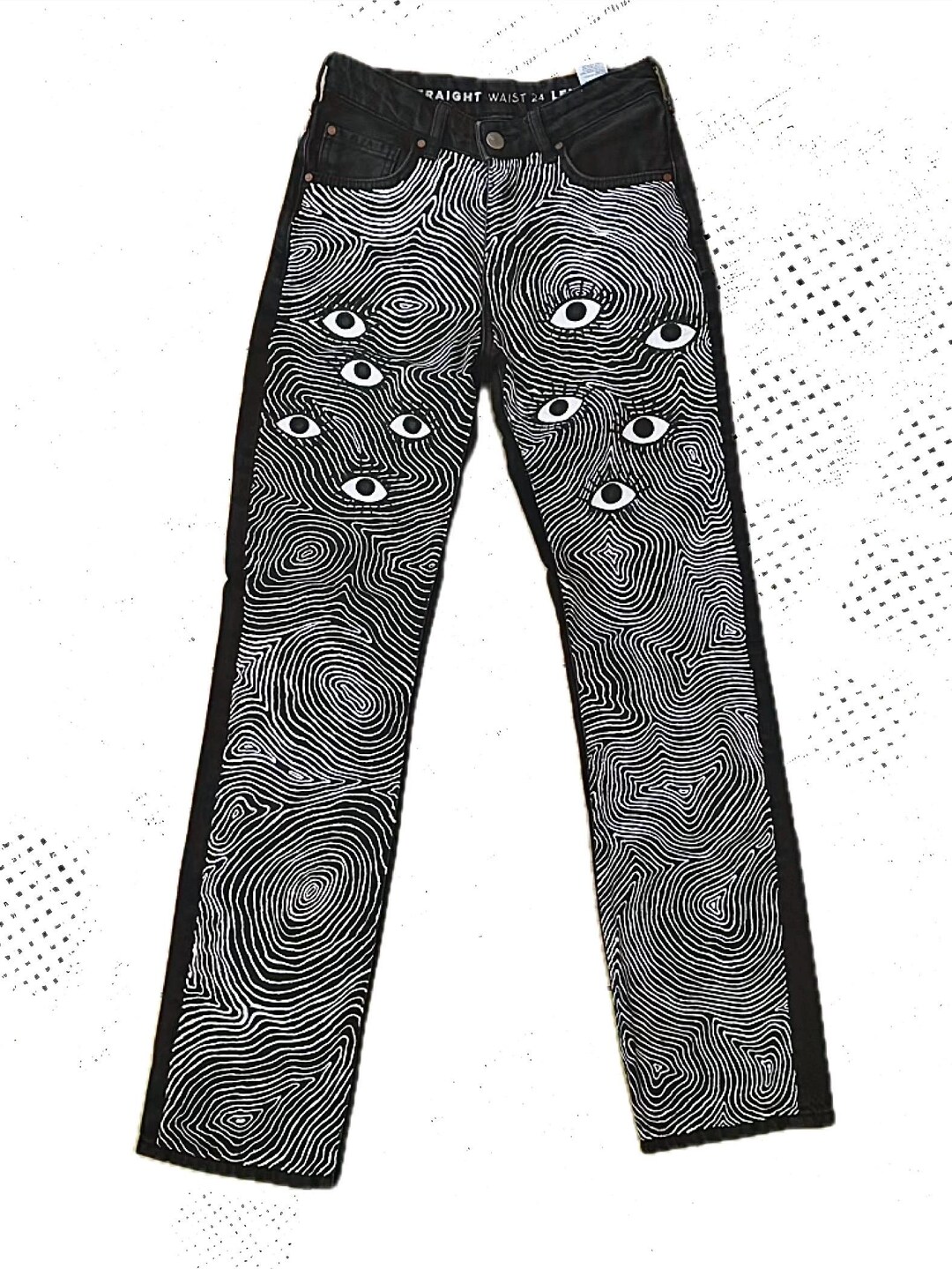 Hand Painted Trippy Black Jeans – XS | Mid Rise Straight Leg | One of a ...