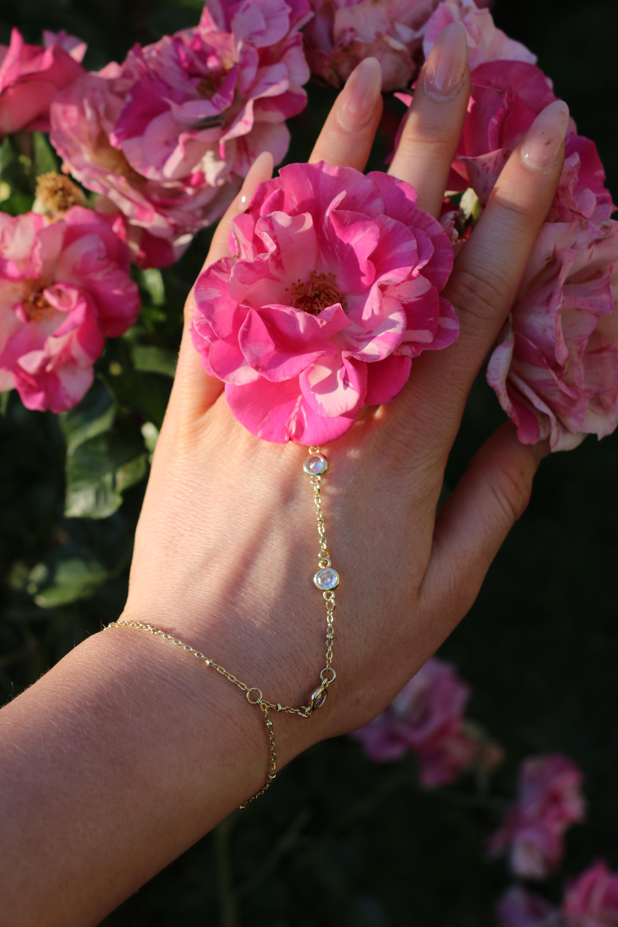 Gold Stainless Steel Hand Chain With Diamonds - Etsy