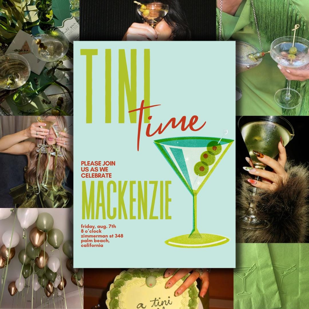 Tini Time Martini Party Invitation Template - Etsy