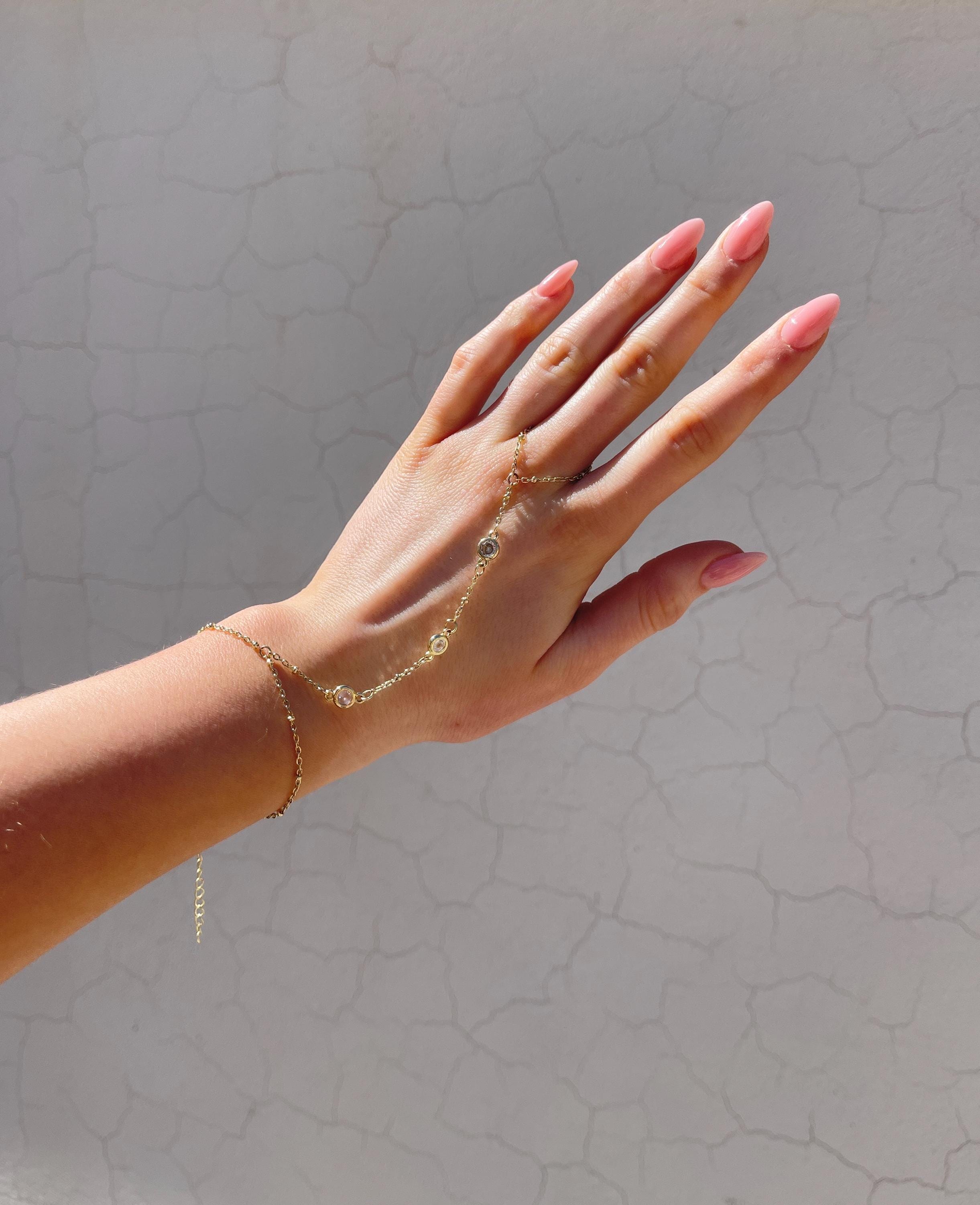 Gold Stainless Steel Hand Chain With Diamonds - Etsy