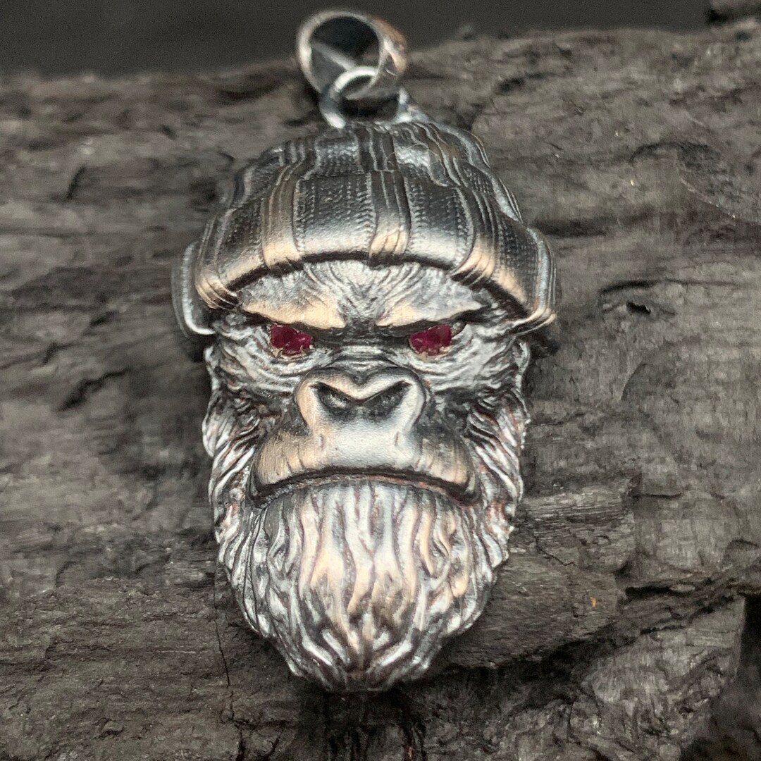 Gorilla Pendant-gorilla Necklace-angry Gorilla-red Gemstone Gorilla ...