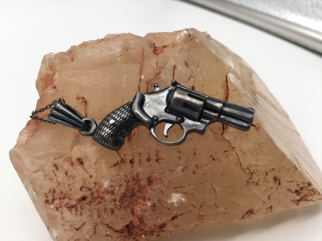 Sterling Silver Revolver Pendant – Minimalist Gun Necklace, Handmade ...
